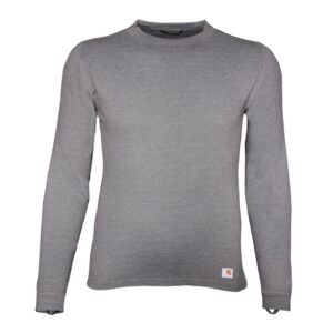 carhartt men's force heavyweight knit base layer crewneck top, shadow heather, large