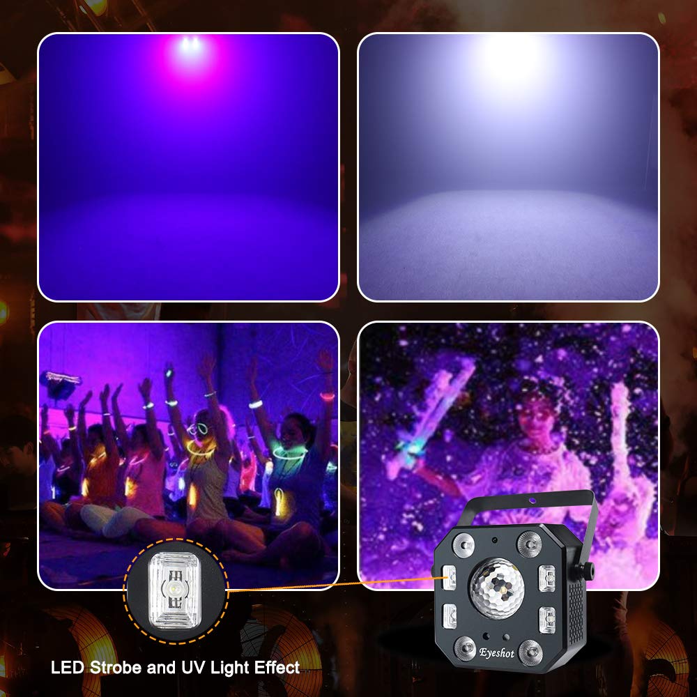 Disco Light DJ Lights, Eyeshot 5 in 1 Stage Light with Magic Ball, Led Par Light Pattern Strobe Light with UV Effect, Remote and DMX Control for Stage & DJ Lighting, Wedding Church Disco Party Lights