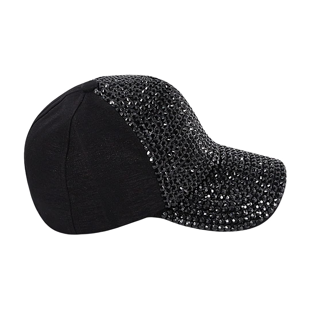 Surkat Women Studded Rhinestone Crystal Baseball Cap Ponytail Adjustable Hat Bling Denim Sun Hat