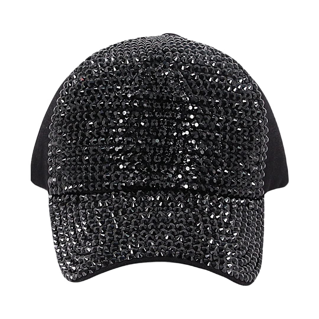 Surkat Women Studded Rhinestone Crystal Baseball Cap Ponytail Adjustable Hat Bling Denim Sun Hat