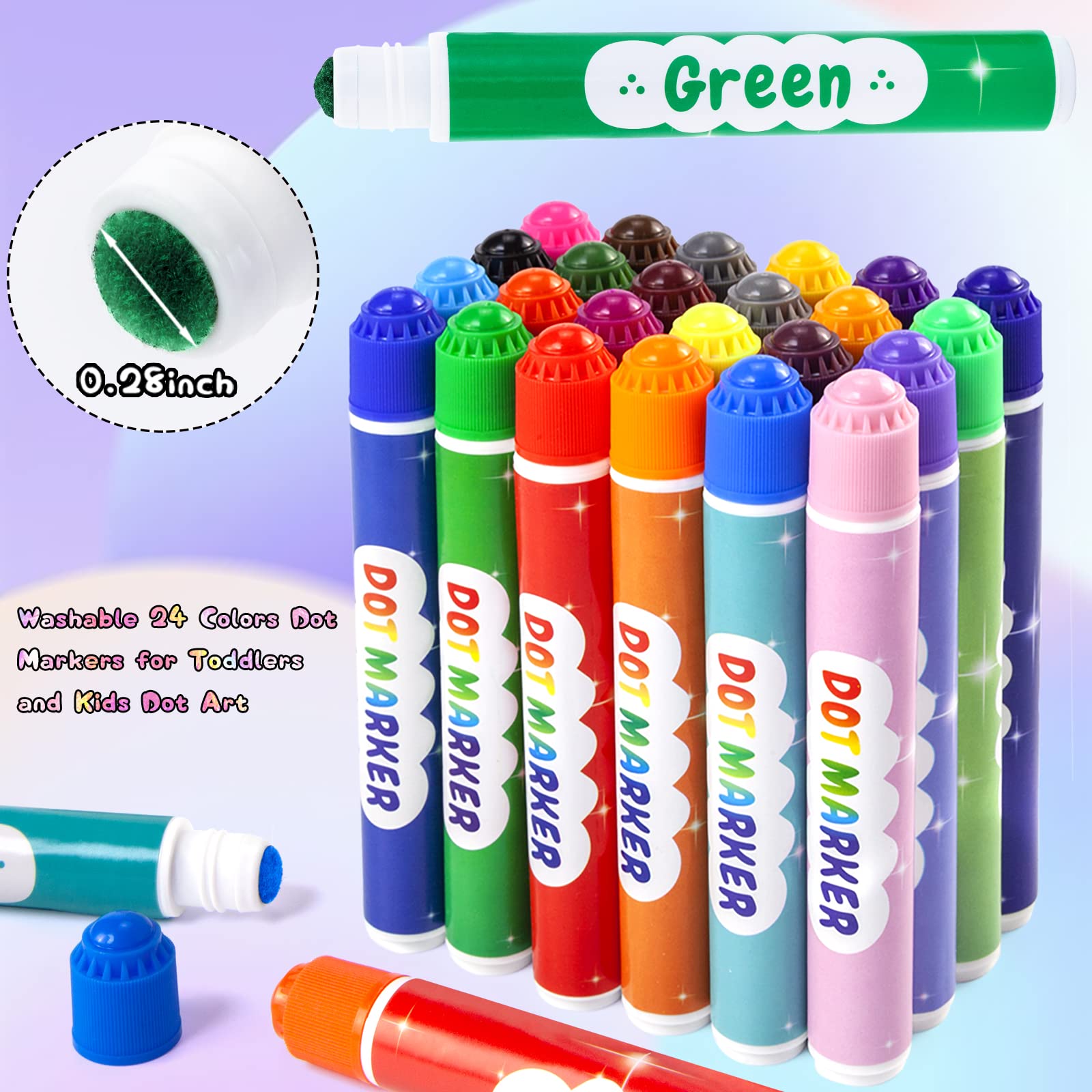 Nicecho Dot Markers, Washable Dot Markers for Kids Toddlers & Preschoolers, 24 Colors Bingo Paint Daubers Marker Kit with Free Activity Book