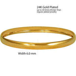 LIFETIME JEWELRY Smooth Bangle Bracelets 24k Real Gold Plated for Women and Teen (6mm, 2.25)