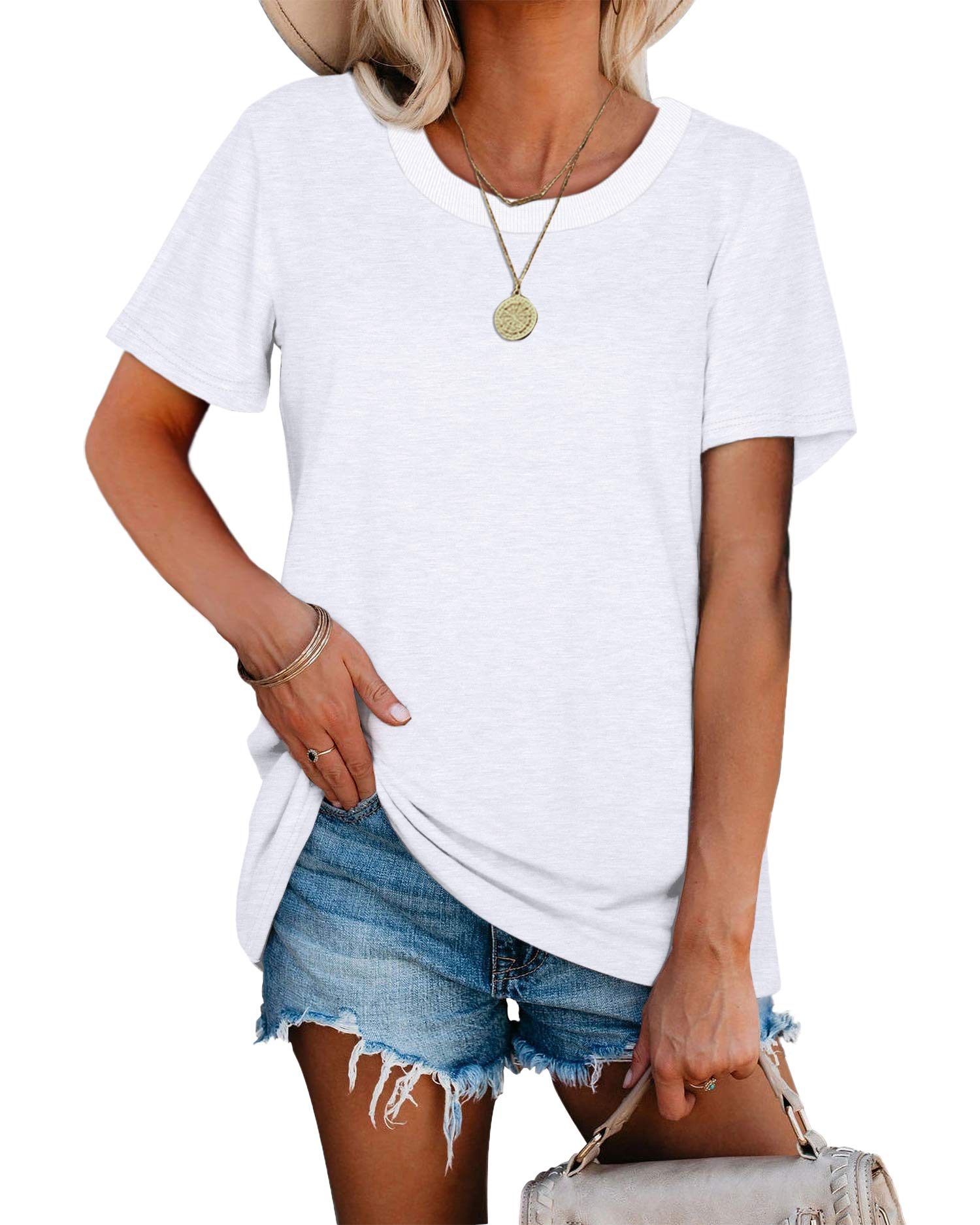 White Tshirts for Womens Crewneck Summer Tops White Tees Shirts Short Sleeve M