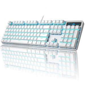 magegee mechanical gaming keyboard, wired usb adjustable backlight keyboard, new mechanical storm 100% anti-ghosting keyboard with blue switches for windows pc/mac games (white)