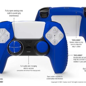 Foamy Lizard SensePro PS5 Controller Skin | Dock Compatible, Soft Flat Anti-Slip Studded Silicone Gel Grip Cover for PlayStation 5 Dualsense, Rubber Protector Plus 8 Raised Thumb Grip Caps (Blue)