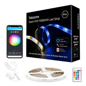 tatazone rgbww smart led strip lights, 32.8ft tunable white 3000k to 6500k+rgb wifi led light strips work with alexa google, music sync color changing indoor rope lights for kitchen, room, cabinet