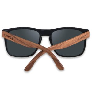 ANDWOOD Mens Sunglasses Polarized UV Protection Wooden Frame Beach Sun Glasses Womens Square Wood Shades Black