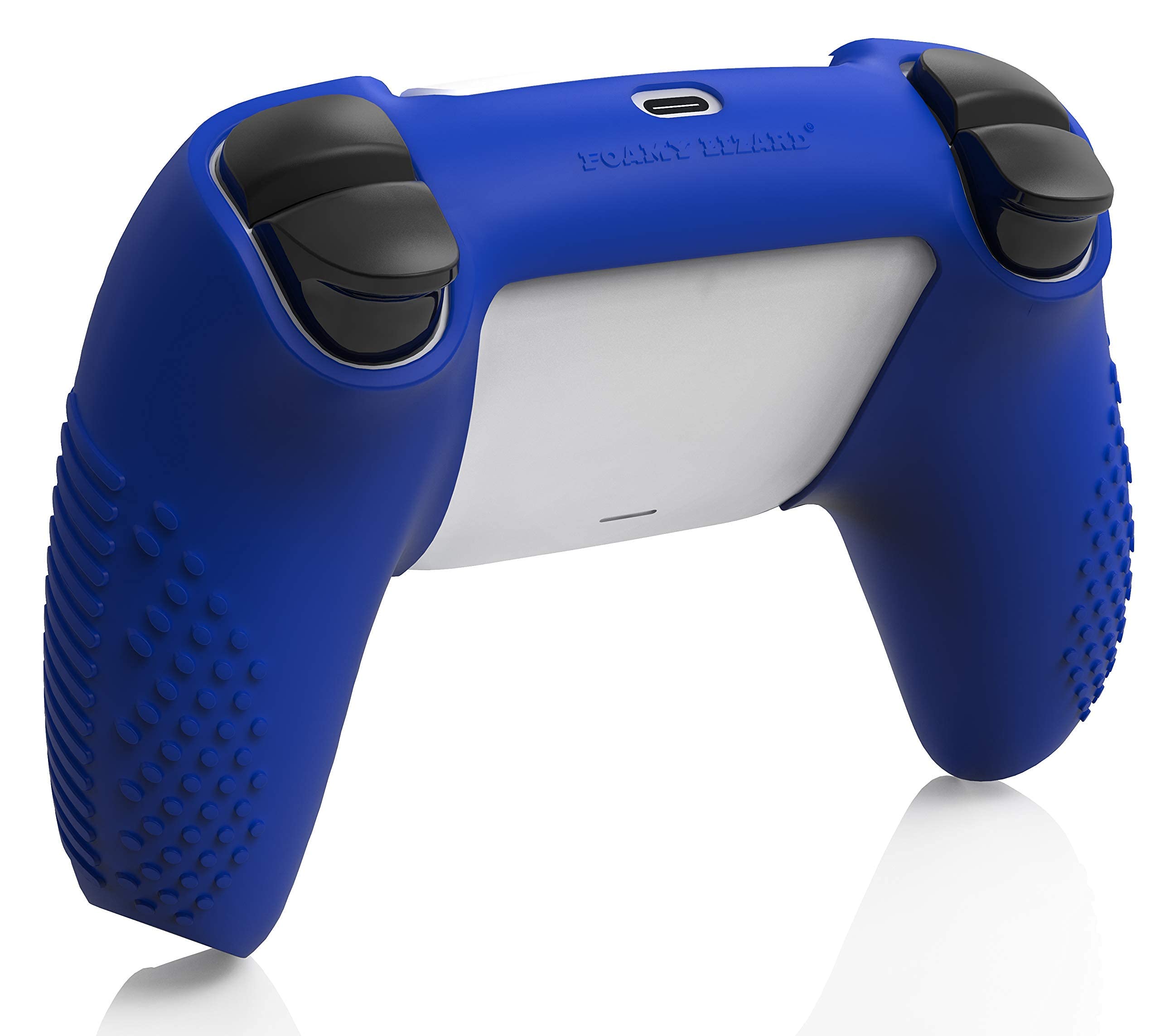 Foamy Lizard SensePro PS5 Controller Skin | Dock Compatible, Soft Flat Anti-Slip Studded Silicone Gel Grip Cover for PlayStation 5 Dualsense, Rubber Protector Plus 8 Raised Thumb Grip Caps (Blue)