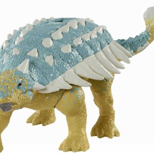 Mattel Jurassic World Camp Cretaceous Roar Attack Ankylosaurus Bumpy Posable Dinosaur Action Figure Toy, Strike Feature & Sounds