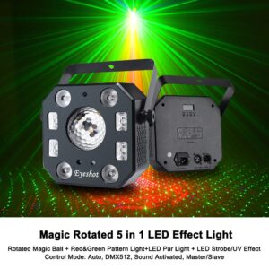 Disco Light DJ Lights, Eyeshot 5 in 1 Stage Light with Magic Ball, Led Par Light Pattern Strobe Light with UV Effect, Remote and DMX Control for Stage & DJ Lighting, Wedding Church Disco Party Lights