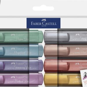 Faber-Castell Metallic Highlighter Set - Assortment of 8 Subtle Glitter Highlighter Markers - Note Taking and Journaling Supplies