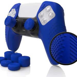 Foamy Lizard SensePro PS5 Controller Skin | Dock Compatible, Soft Flat Anti-Slip Studded Silicone Gel Grip Cover for PlayStation 5 Dualsense, Rubber Protector Plus 8 Raised Thumb Grip Caps (Blue)