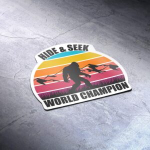 hide & seek world champion bigfoot vinyl decal sticker | cars trucks vans suvs walls cups laptops | 5 inch | full color printed and laminated | kcd3051