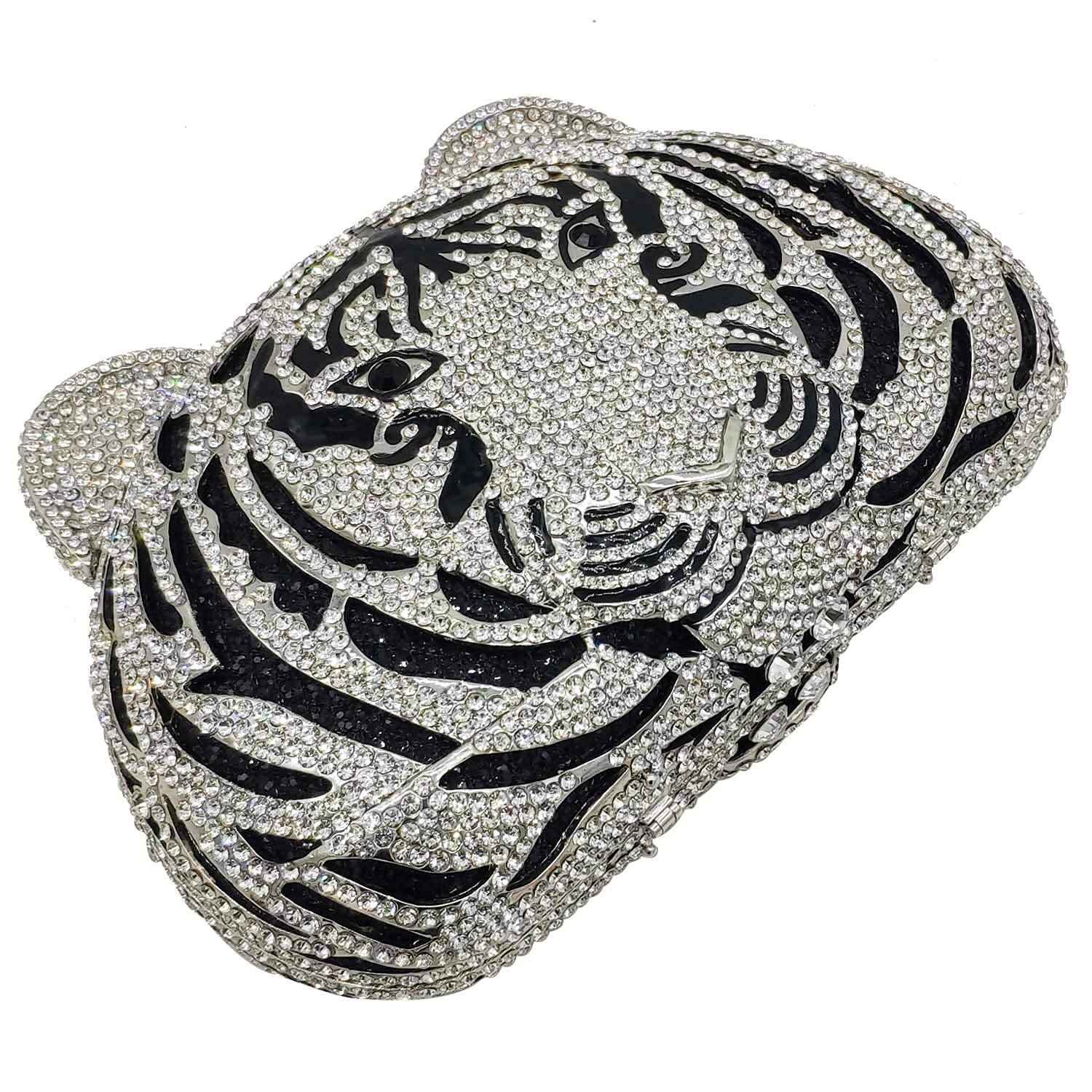 Boutique De FGG Tiger Clutch Purse for Women Evening Bags Formal Party Prom Rhinestone Handbags and Purses (Silver)