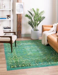 unique loom renaissance collection area rug - roma (7' 3" square, spring green/ light blue)