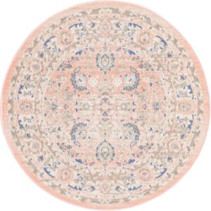 Unique Loom Whitney Collection Traditional Border Powder Pink Round Rug (3' 3 x 3' 3)