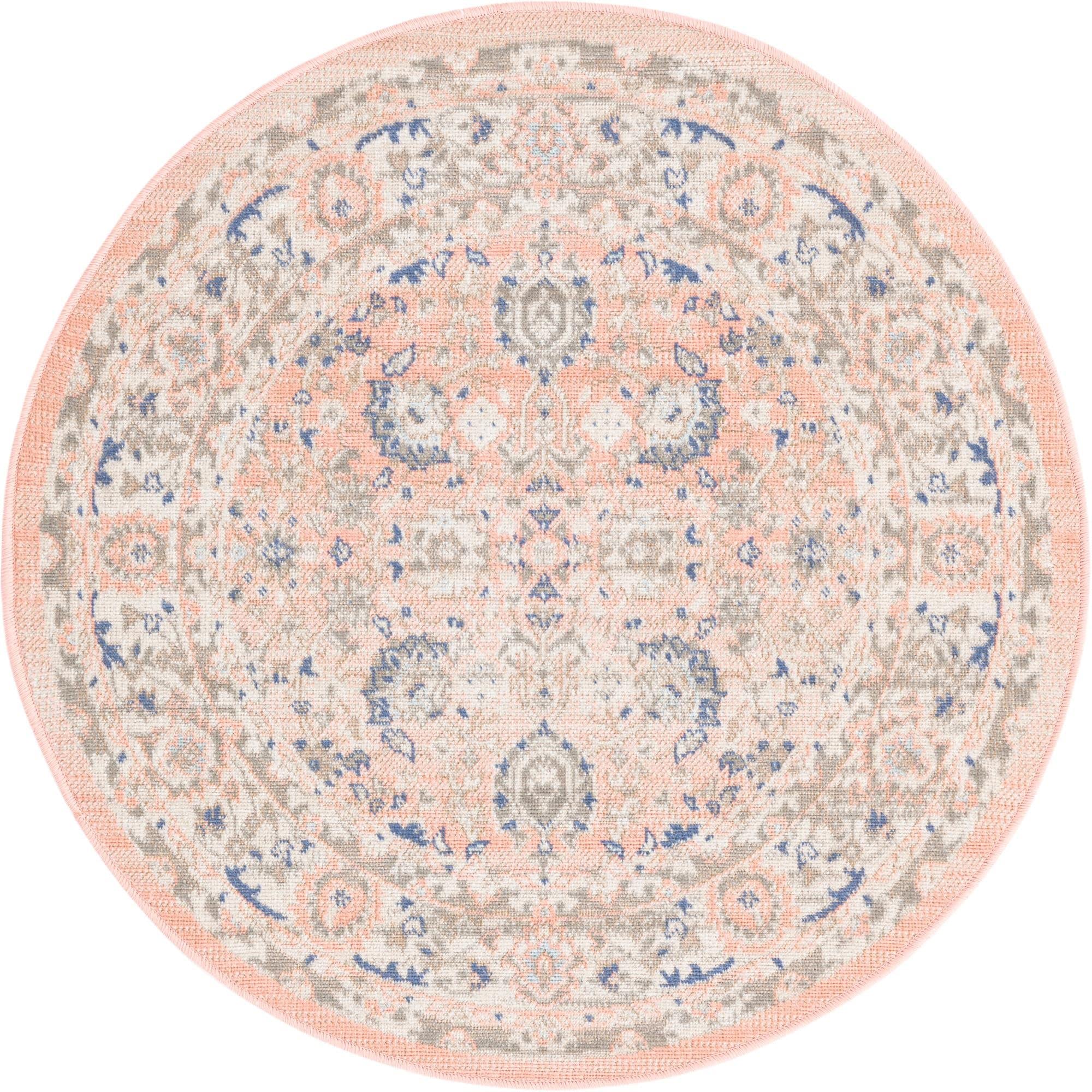 Unique Loom Whitney Collection Traditional Border Powder Pink Round Rug (3' 3 x 3' 3)