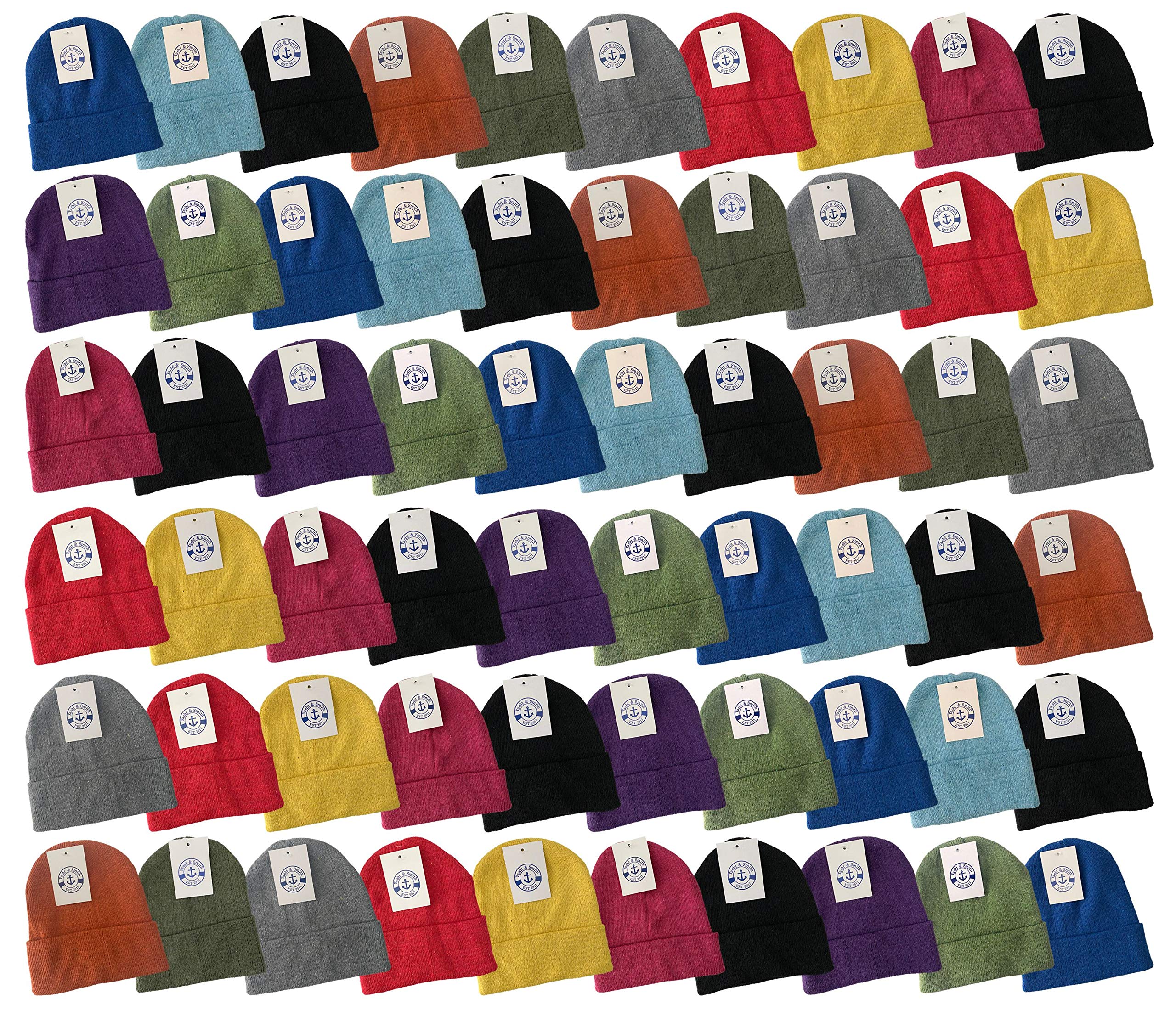 60 Pack of Yacht & Smith Wholesale Beanies Bulk Thermal Winter Hat (12 Pack Bright Colors)