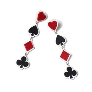 Unique Funny Playing Cards Pattern Dangle Drop Earring Personality Asymmetric Acrylic Spades Hearts Plum Poker Earrings for Women Gift Statement Nightclub Party Jewelry-A long