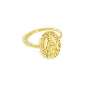 oidims virgin mary 18k gold finish 925 sterling silver statement band rings for women stackable plate knuckle dainty best friend mid finger faith lady of guadalupe religious gifts jewelry #6.5