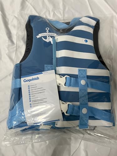 Toddler Swim Vest Floaties for Kids with Adjustable Safety Strap for Learn to Swim Children, Stripes Light Blue S Age 1-3