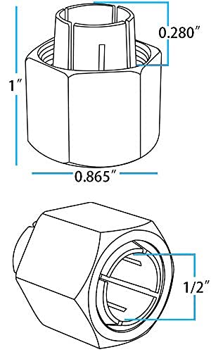 19693 1/2 inch Router Collet Compatible with for Bosch 2610906284 Hitachi 325-199, 323-421 326286-03