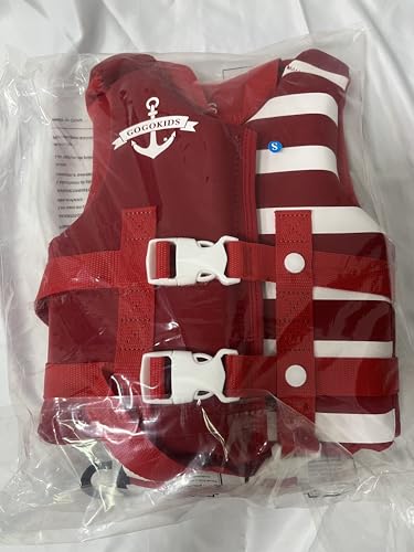 Toddler Swim Vest Floaties for Kids with Adjustable Safety Strap for Learn to Swim Children, Stripes Red S Age 1-3