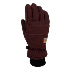 carhartt women's insulated duck/synthetic leather knit cuff glove, deep wine, medium