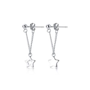 reffeer solid 925 sterling silver star chain drop earrings dangle for women small star drop earrings studs (a-silver)