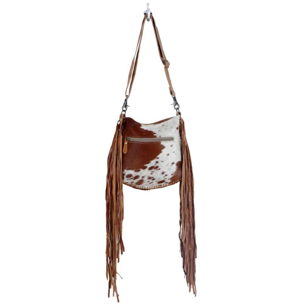 Myra Bag Women's Edgy Cowhide Satchel Brown One Size