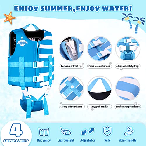 Toddler Swim Vest Floaties for Kids with Adjustable Safety Strap for Learn to Swim Children, Stripes Light Blue S Age 1-3