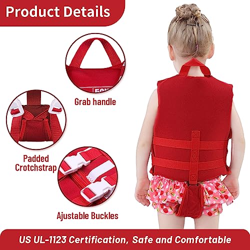 Toddler Swim Vest Floaties for Kids with Adjustable Safety Strap for Learn to Swim Children, Stripes Red S Age 1-3