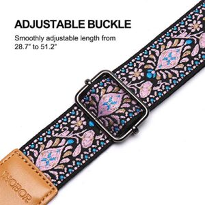 Ukulele Strap, IHOBOR Hawaiian Jacquard Pink Flower Ukelele Shoulder Strap, Suitable for Soprano Concert Tenor Baritone String Instruments