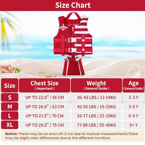 Toddler Swim Vest Floaties for Kids with Adjustable Safety Strap for Learn to Swim Children, Stripes Red S Age 1-3