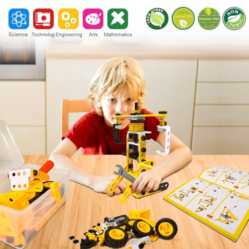 HOMETTER Educational Building Toys STEM Learning Kit, 10 in 1 Construction Blocks for Preschool Kids, 108 Pieces Engineering Toys Creative Set Gift for Boys Age 5 6 7 8 9 10+ Years Old