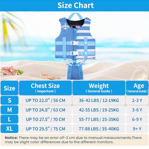 Toddler Swim Vest Floaties for Kids with Adjustable Safety Strap for Learn to Swim Children, Stripes Light Blue S Age 1-3