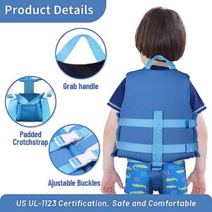 Toddler Swim Vest Floaties for Kids with Adjustable Safety Strap for Learn to Swim Children, Stripes Light Blue S Age 1-3