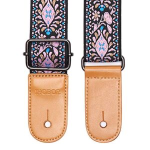 Ukulele Strap, IHOBOR Hawaiian Jacquard Pink Flower Ukelele Shoulder Strap, Suitable for Soprano Concert Tenor Baritone String Instruments