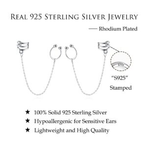 Reffeer Solid 925 Sterling Silver Cuff Chain Earrings Wraps for Women Wrap Earrings Non Piercing Ear Cuffs (A-Silver)