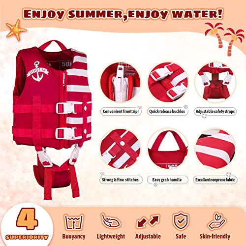 Toddler Swim Vest Floaties for Kids with Adjustable Safety Strap for Learn to Swim Children, Stripes Red S Age 1-3