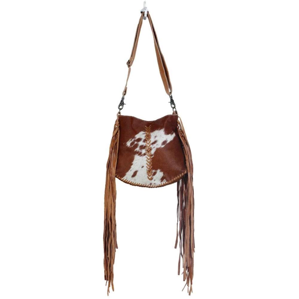 Myra Bag Women's Edgy Cowhide Satchel Brown One Size