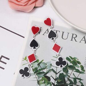 Unique Funny Playing Cards Pattern Dangle Drop Earring Personality Asymmetric Acrylic Spades Hearts Plum Poker Earrings for Women Gift Statement Nightclub Party Jewelry-A long