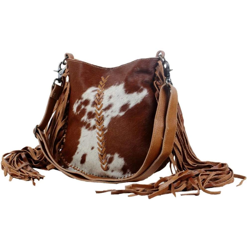 Myra Bag Women's Edgy Cowhide Satchel Brown One Size