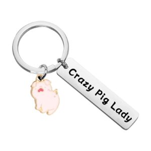 feelmem pet animal jewelry crazy pig lady keychain pig charm keychain animal lover gift pig owner gift (crazy pig lady)