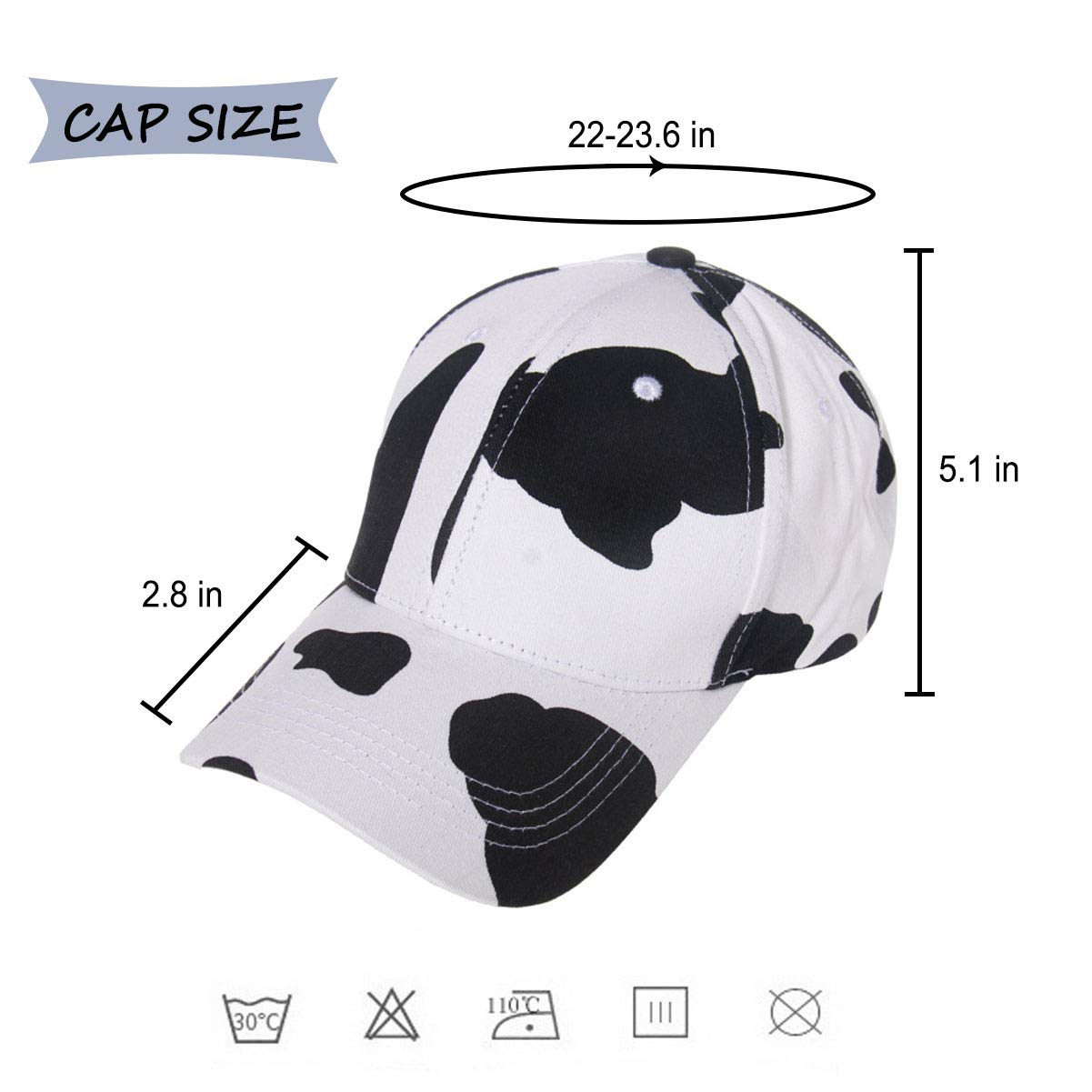 Womens Cow Print Baseball Cap Unisex Adjustable Baseball Hat Casual Cotton Sun Hats for Teen Girls