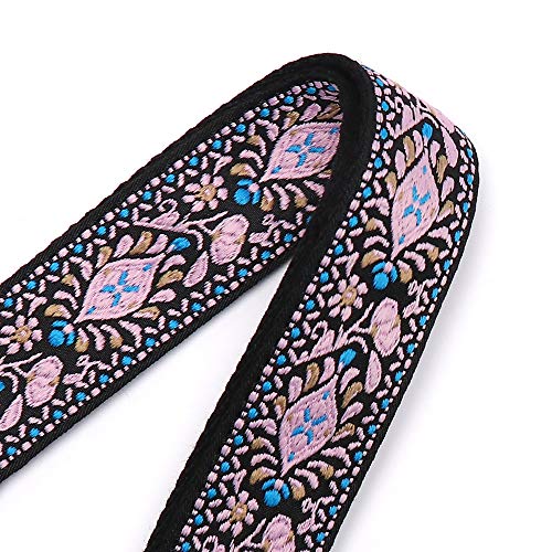 Ukulele Strap, IHOBOR Hawaiian Jacquard Pink Flower Ukelele Shoulder Strap, Suitable for Soprano Concert Tenor Baritone String Instruments