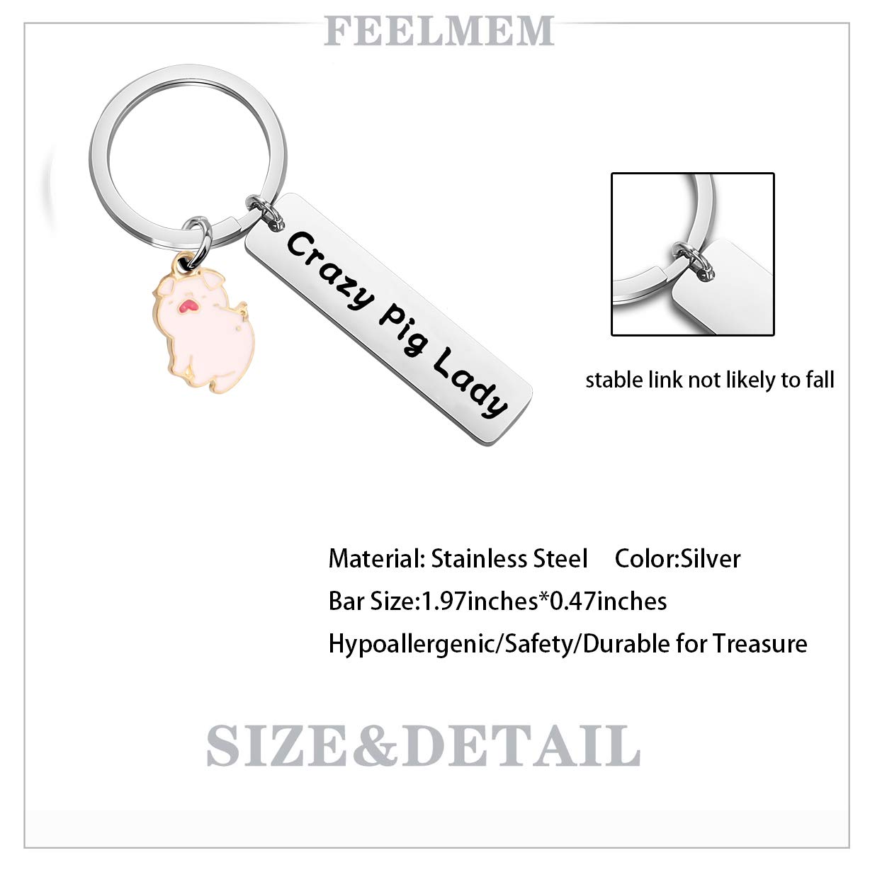 FEELMEM Pet Animal Jewelry Crazy Pig Lady Keychain Pig Charm Keychain Animal Lover Gift Pig Owner Gift (Crazy Pig Lady)