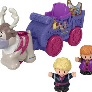 Fisher-Price Little People Toddler Toy Disney Frozen Anna & Kristoff’s Wagon Vehicle & Figure Set for Preschool Pretend Play Kids Ages 18+ Months