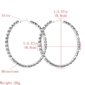 Xerling Large Rhinestones Circle Hoop Earrings Big Crystal Hoop Earrings Full Clear Rhinestones Bridal Earrings (Silver)