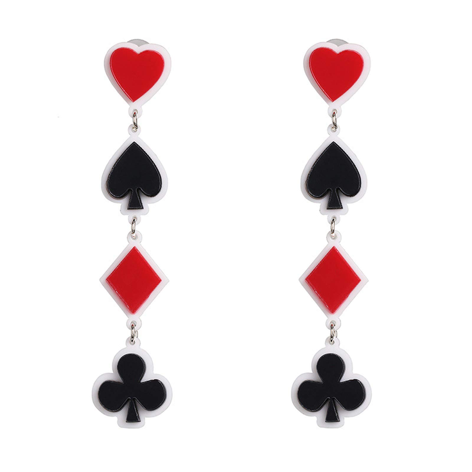 Unique Funny Playing Cards Pattern Dangle Drop Earring Personality Asymmetric Acrylic Spades Hearts Plum Poker Earrings for Women Gift Statement Nightclub Party Jewelry-A long